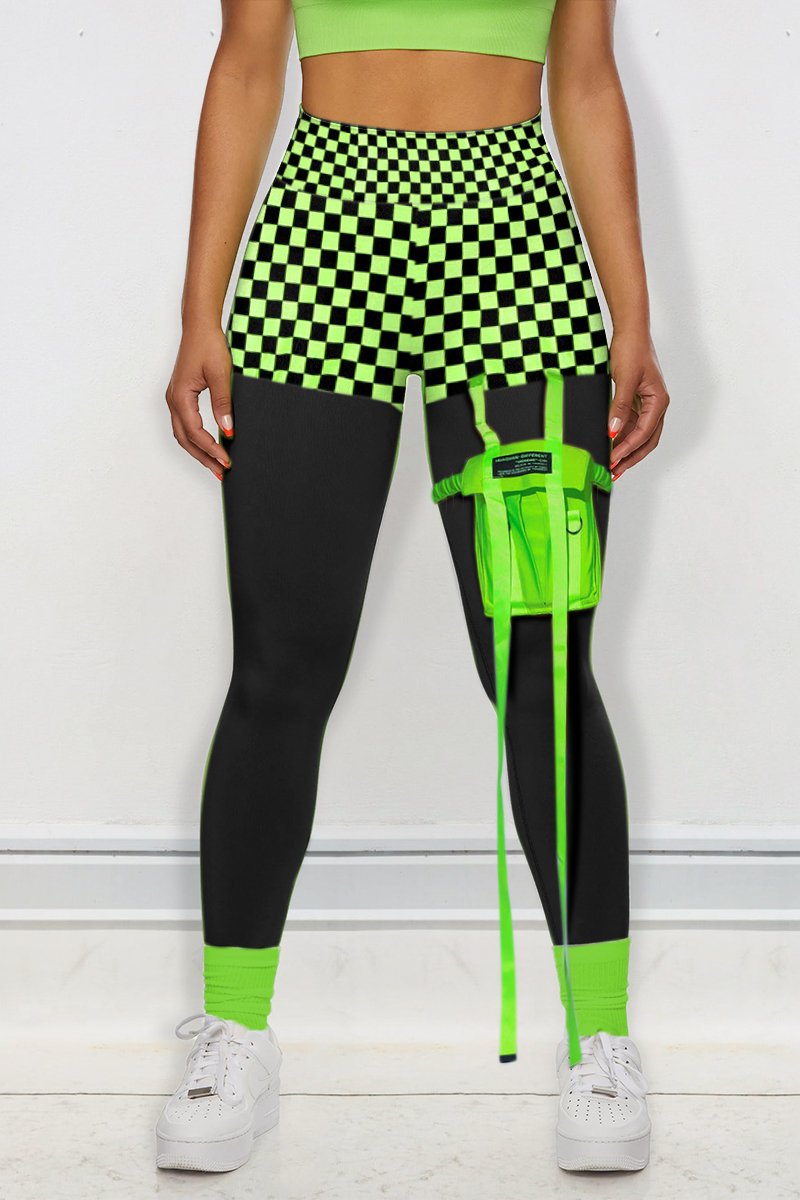 Checker Print Flap Pocket Tape Detail Sports Leggings | Flamingo Shop