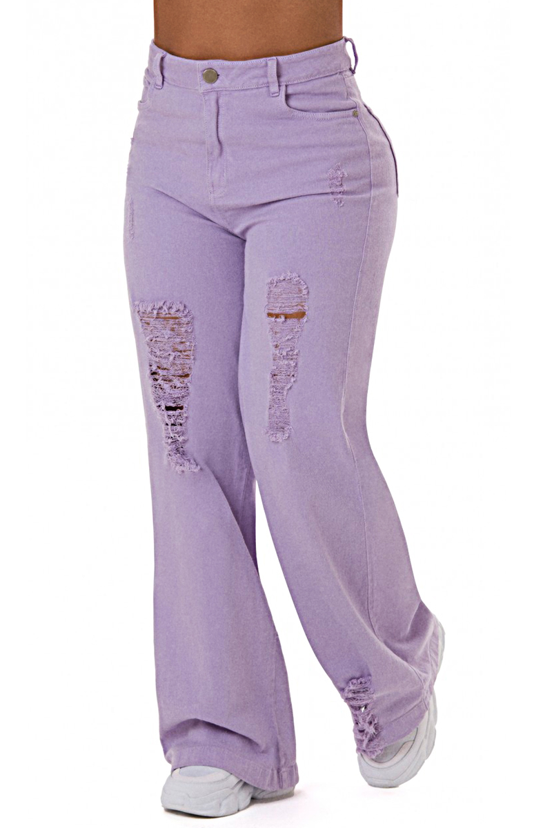 Ripped Pocket Detail Buttoned Wide Leg Jeans | Flamingo Shop